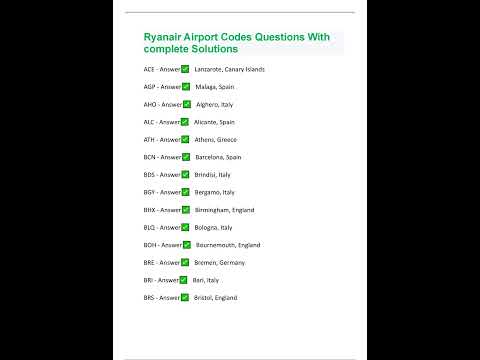 Ryanair Airport Codes Questions With complete Solutions