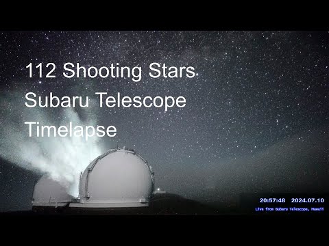 Timelapse of 112 shooting stars and meteors, in 2 hours from Subaru Telescope, Hawaii.