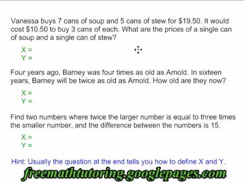 Defining X and Y for a Word Problem