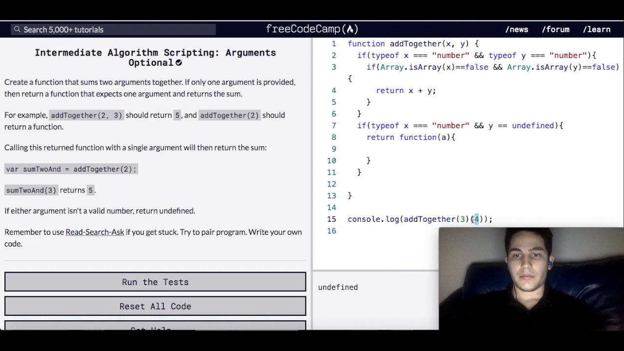 Freecodecamp Intermediate Algorithm: Arguments Optional