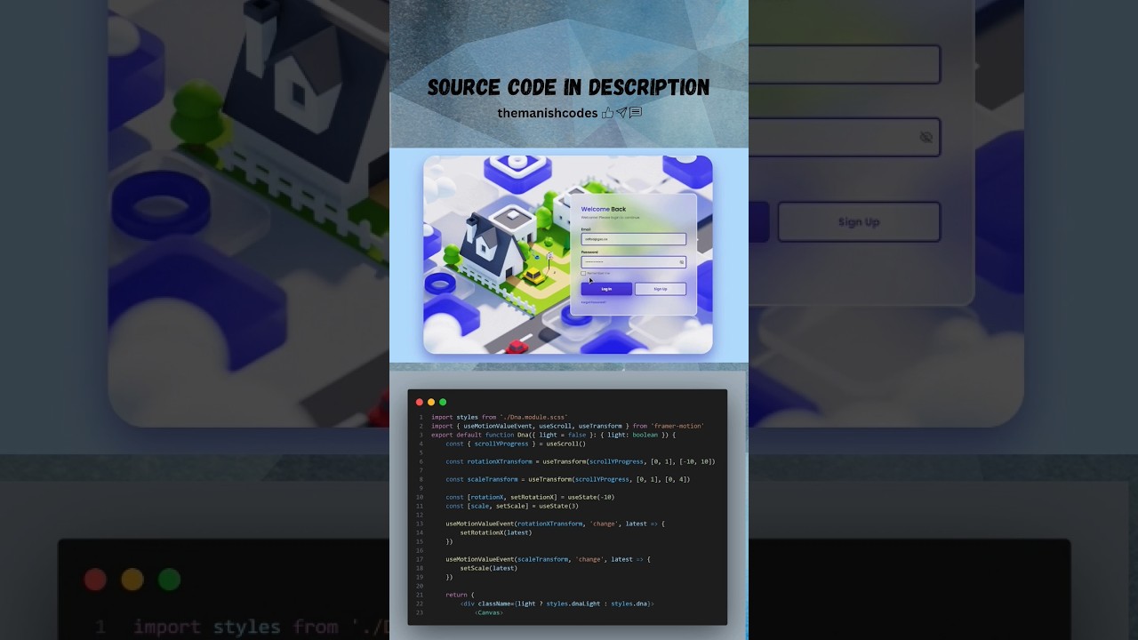 Glass login page #CodeShowcase #FrontendDeveloper #ReactJS #TailwindCSS  #FuturisticUI #Coding