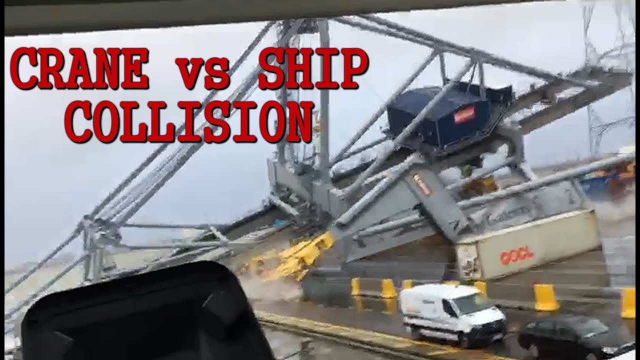 Wind gust blows Big Ship against Container Crane - ACCIDENT