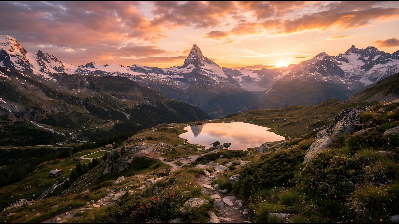 Matterhorn Sunset Reflection 4K Ambient Screensaver | Swiss Alps
