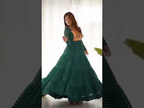 PURE SOFT FOX GEORGETTE LAHERIYA PRINT FABRIC FULLY FLAIR ANARKALI FULLY STTICHED GOWN READY TO WEAR