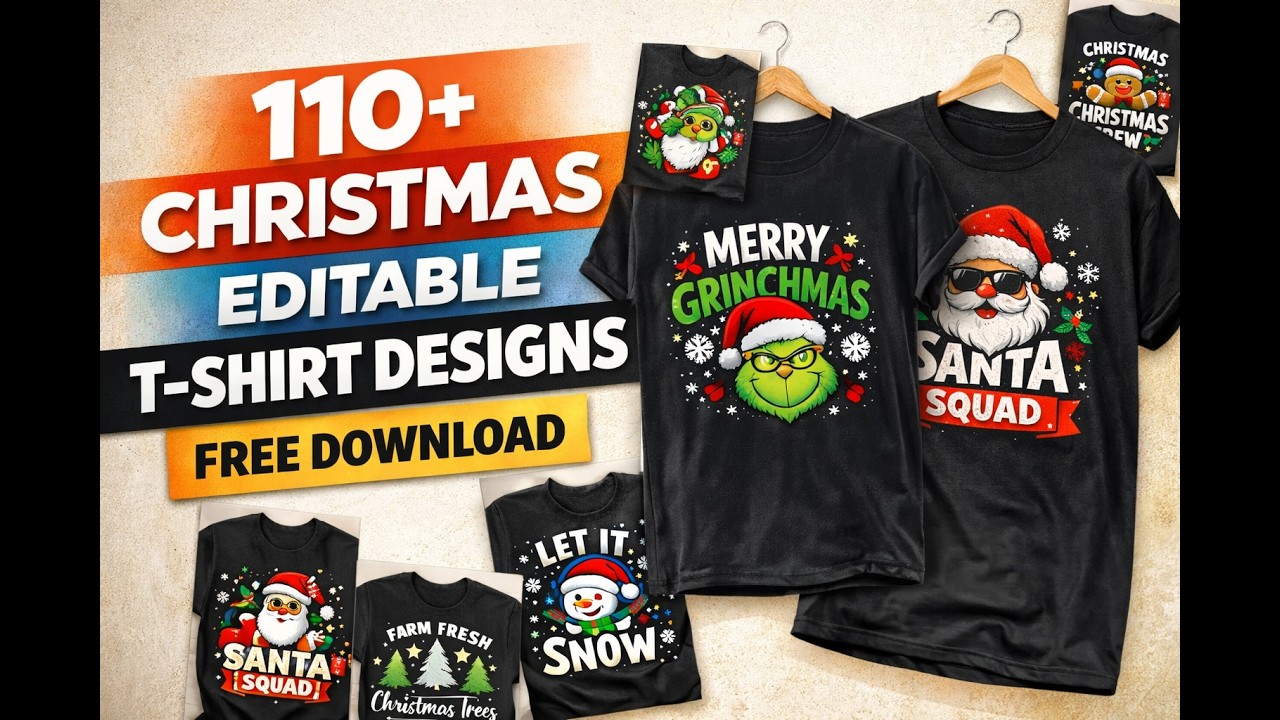 FREE 110+ Christmas T-Shirt Designs 🎄 Editable SVG PNG PSD Bundle Download