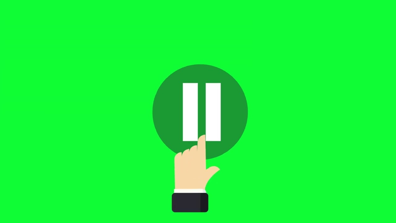 Play Pause Media Player Button Icon With Hand Pressing On Green Screen | 4k Green Screen Background