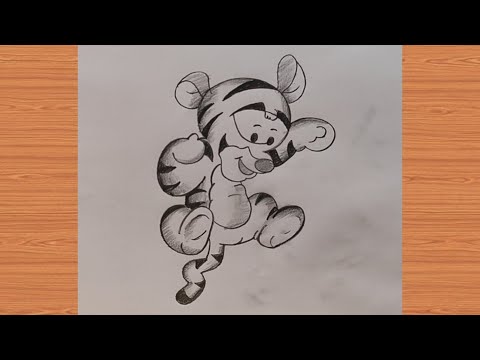 cute tiger dancing cub drawing // baby tiger cartoon drawing easy // how to draw a cartoon tiger.