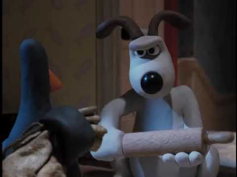 Feathers McGraw Points a Gun at Gromit