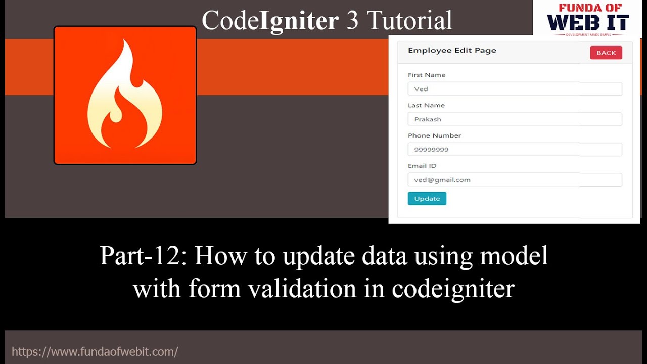 Codeigniter 3 Tutorial Part-12: How to update data using model with form validation in codeigniter