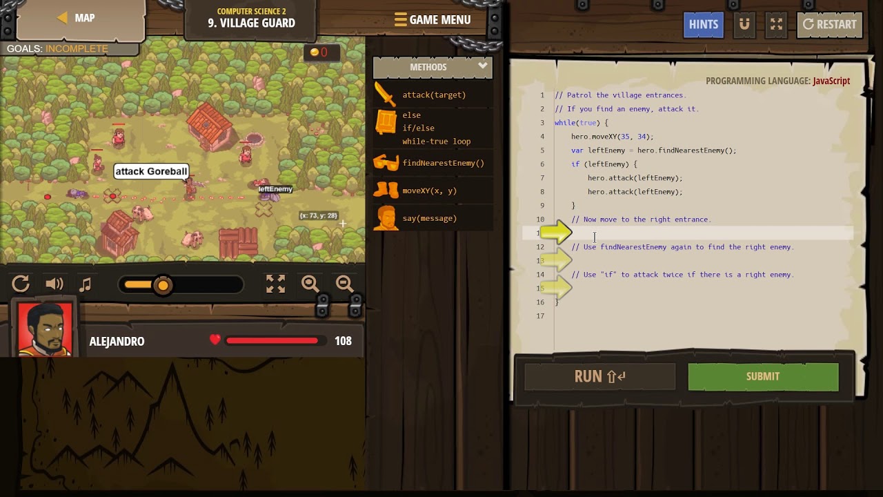 Code Combat - Level 9 - Computer Science 2 - JavaScript