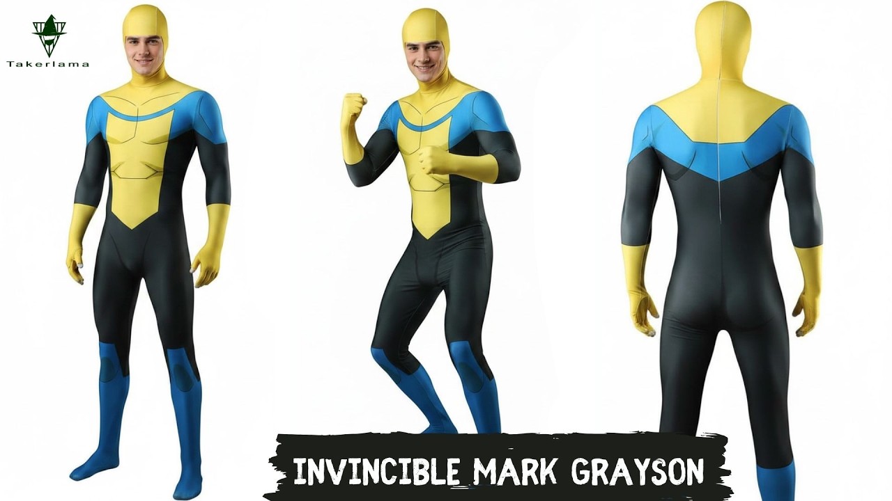 #Takerlama Premium Invincible Mark Grayson Costume | Full Jumpsuit + Mask for All Ages