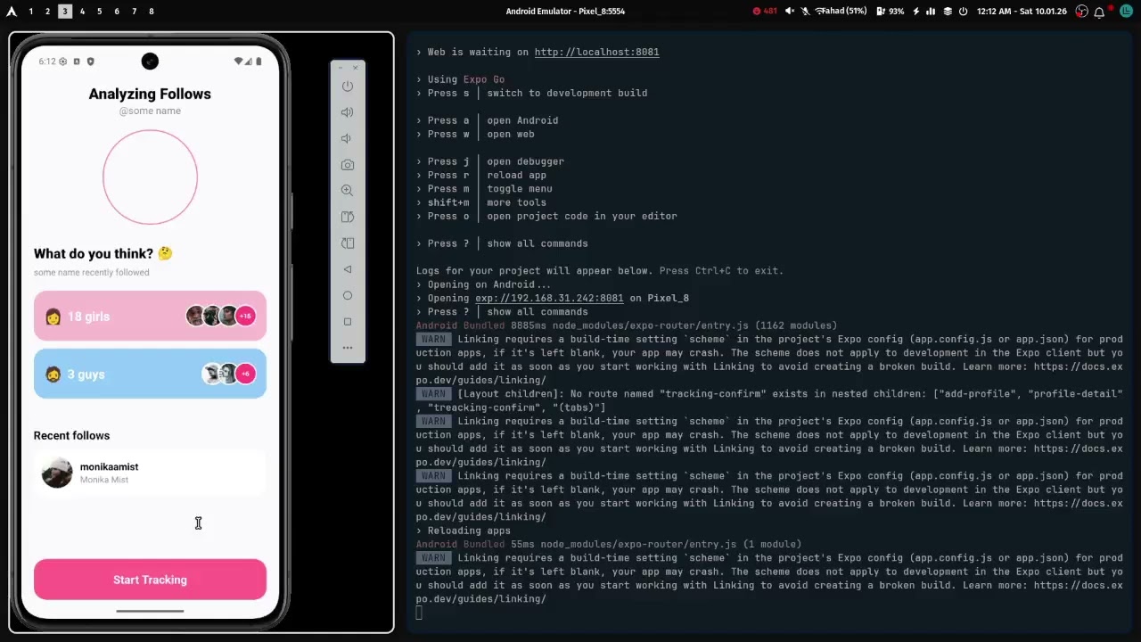 The Ick clone (Instagram tracker) - React Native Demo App