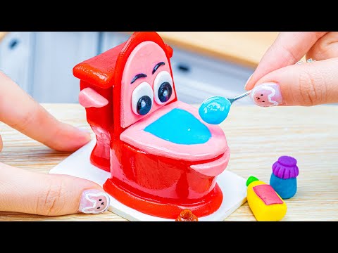 Miniature TOILET Cake Decorating | Fancy Miniature Fondant Cake Decorating By Yummy Bakery
