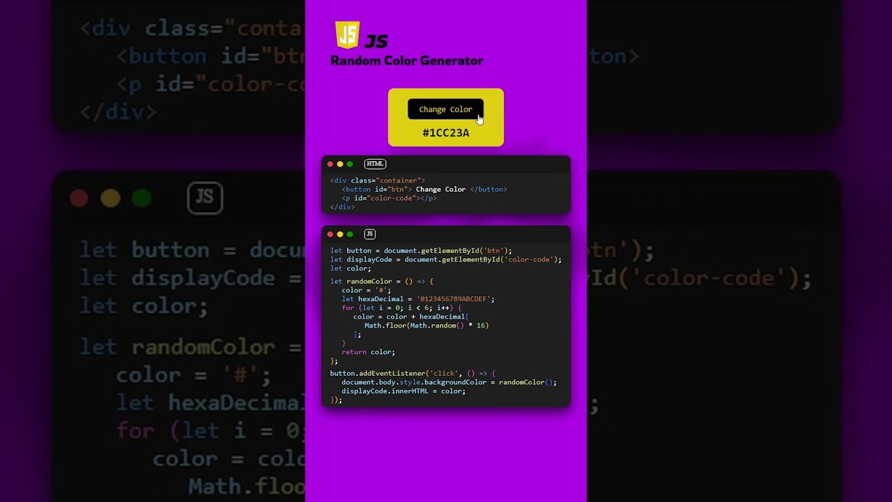 JS Random Color Generator #htmlcss #coding #tutorial