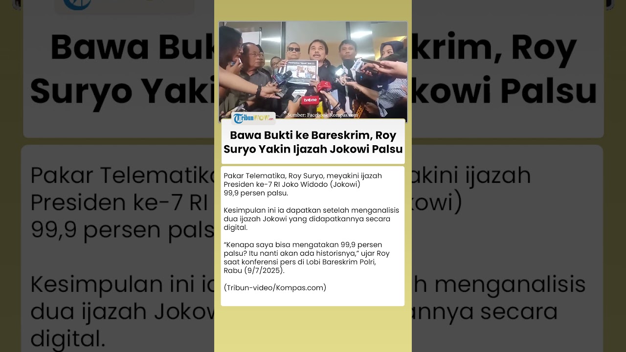 Bawa Bukti ke Bareskrim, Roy Suryo Yakin Ijazah Jokowi 99,9 Persen Palsu - Tribun Video