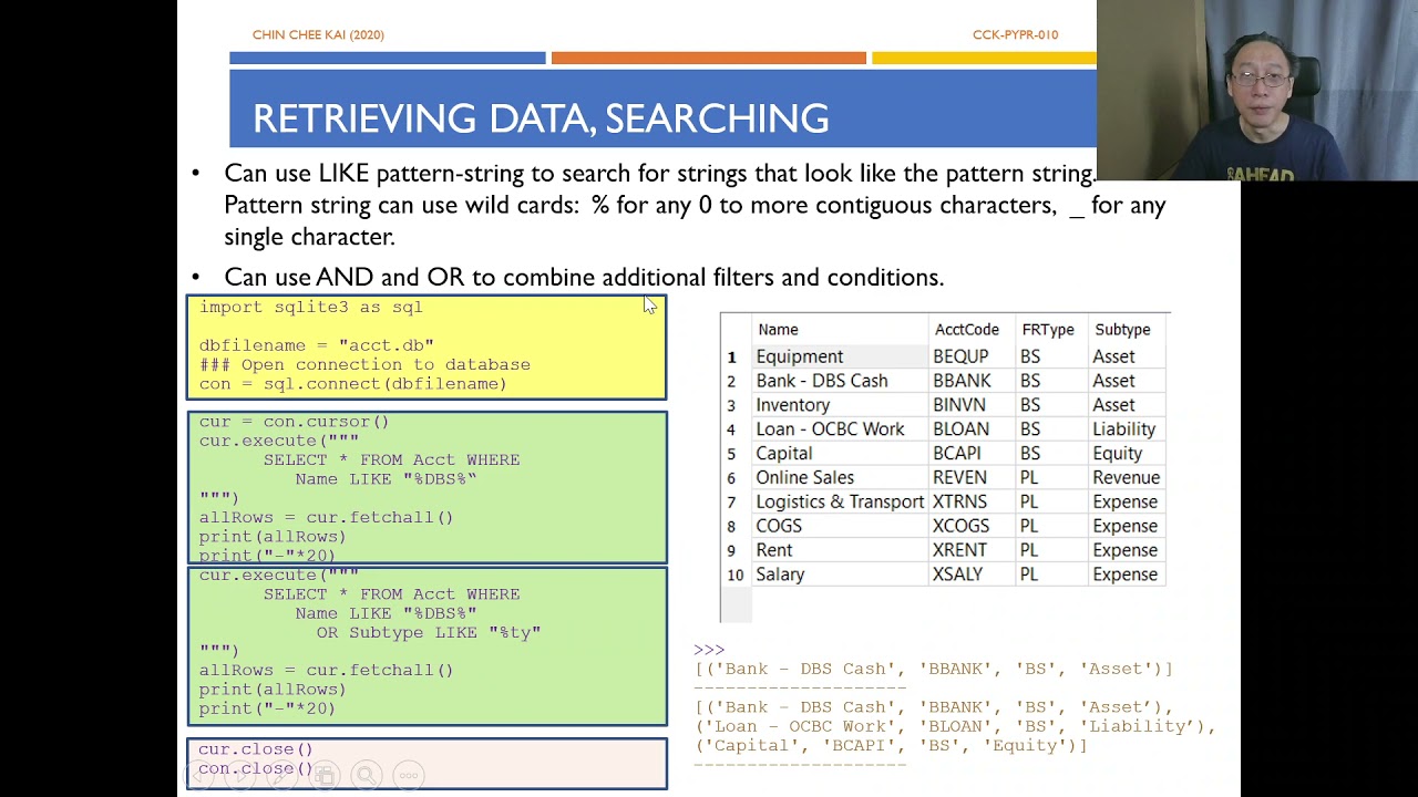 Python Programming - Python SQLite T04 - Retrieve, Sort, Search (Part 3/3)