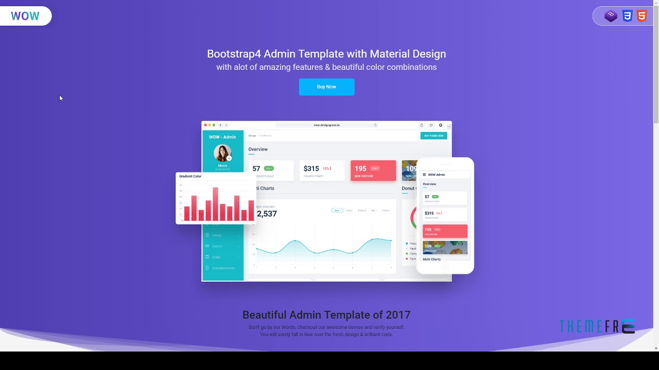 WOW - Admin Template Bootstrap 4 with material design        Hall Esm