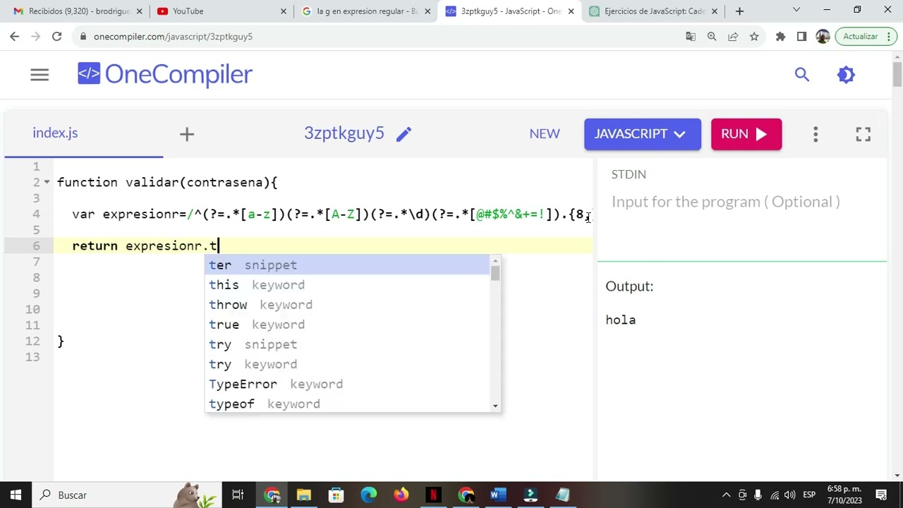 Javascript. Validar contraseña