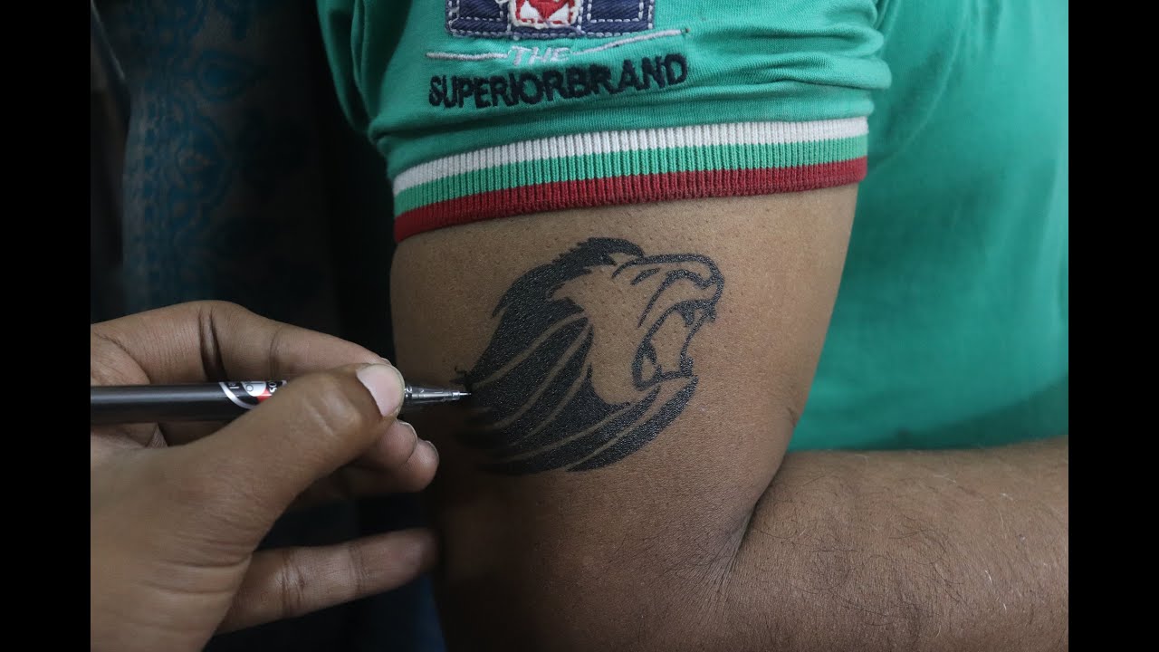 How to draw Little Singham Lion Tattoo on Hand step by step