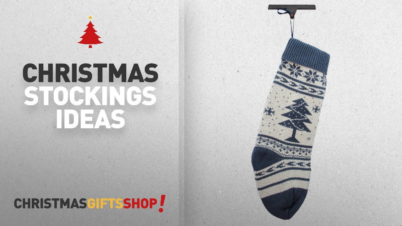 Top Christmas Stockings Blue: Christmas Stocking Fair Isle Knit Light Blue Tree