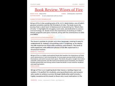 Book Review on Wings of Fire in 230 words || Book Review