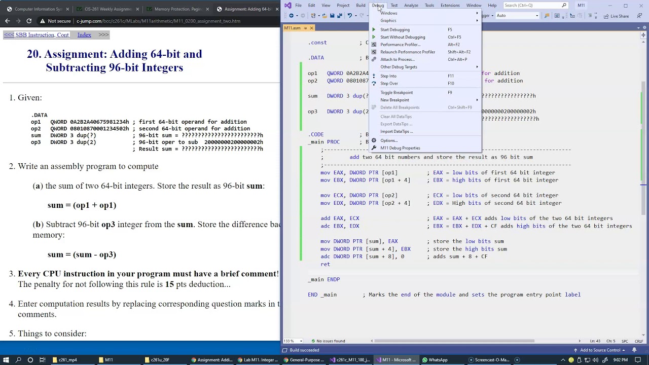11.6 Lab M11 (a) Adding 64-bit integers