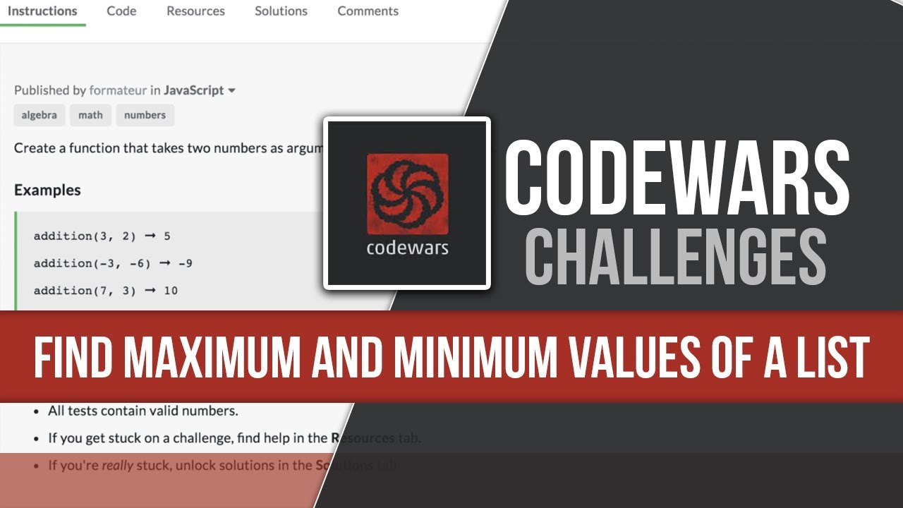 Find Maximum and Minimum Values of a List | Codewars JavaScript Tutorial