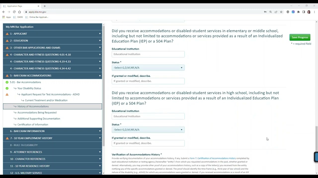Non Standard Testing Accommodations
