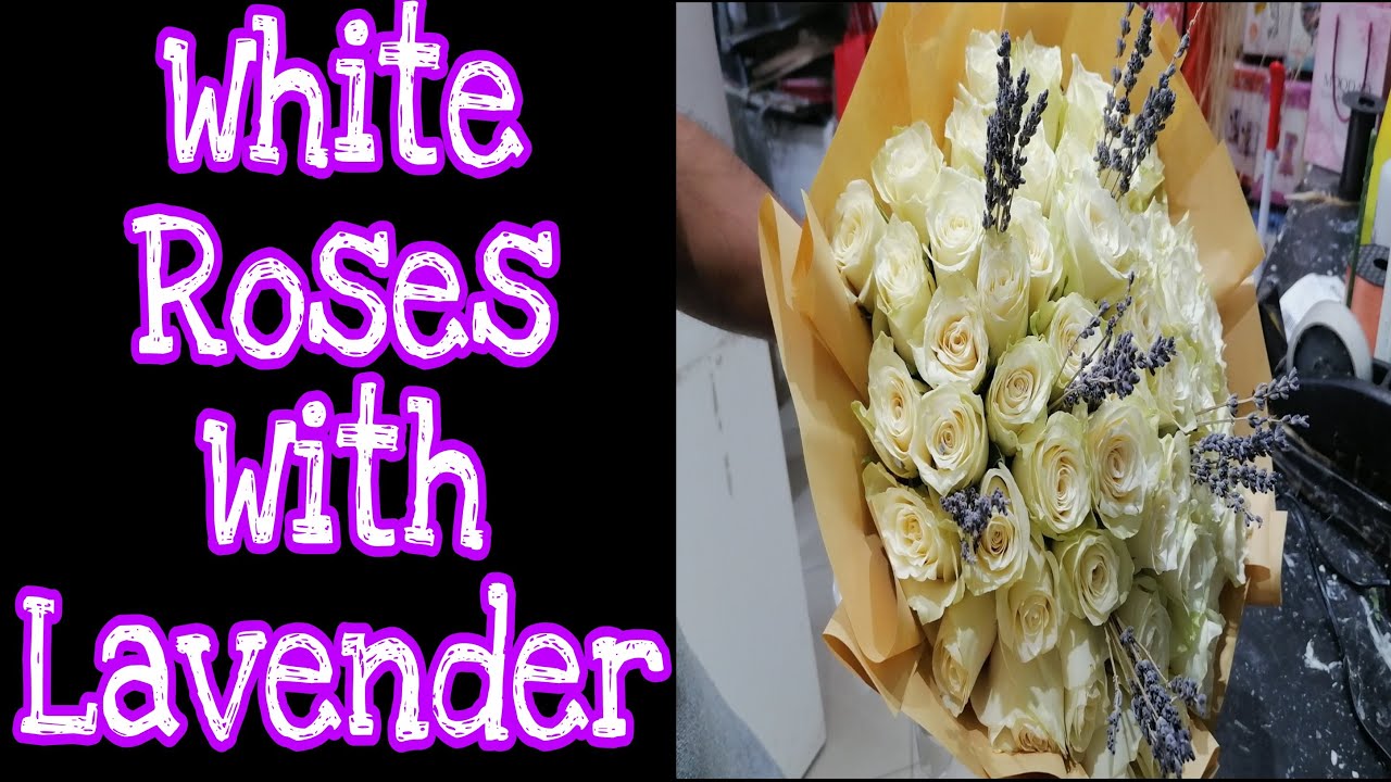 White Roses with Lavender Bouquet