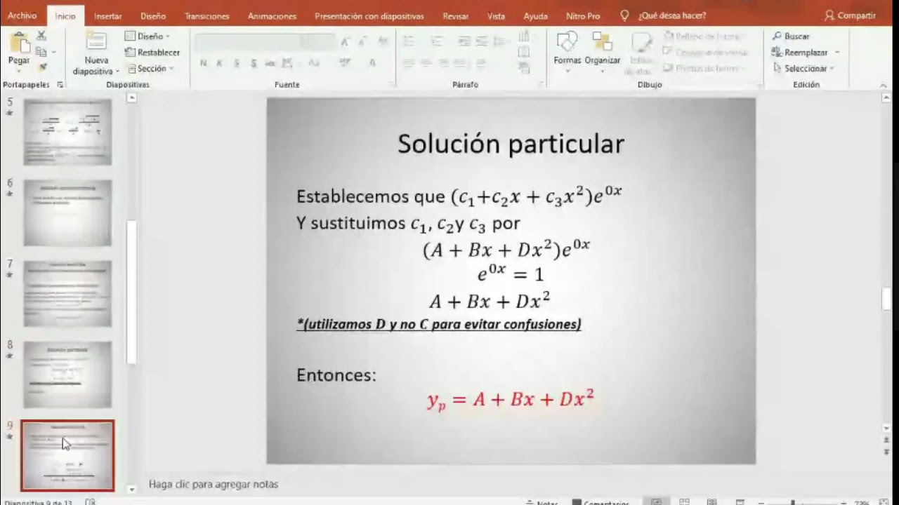 Ecuaciones Diferenciales de Orden Superior en PowerPoint - Con Coeficientes Indeterminados.