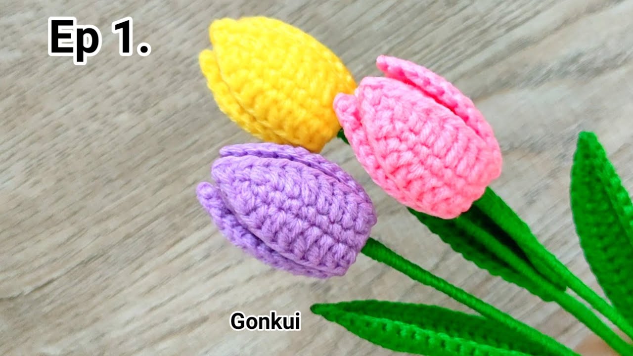 Ep1. Outer Petals🌷 Easy Crochet Mini Tulips Flower Tutorial step by step #crochetflower #crochet