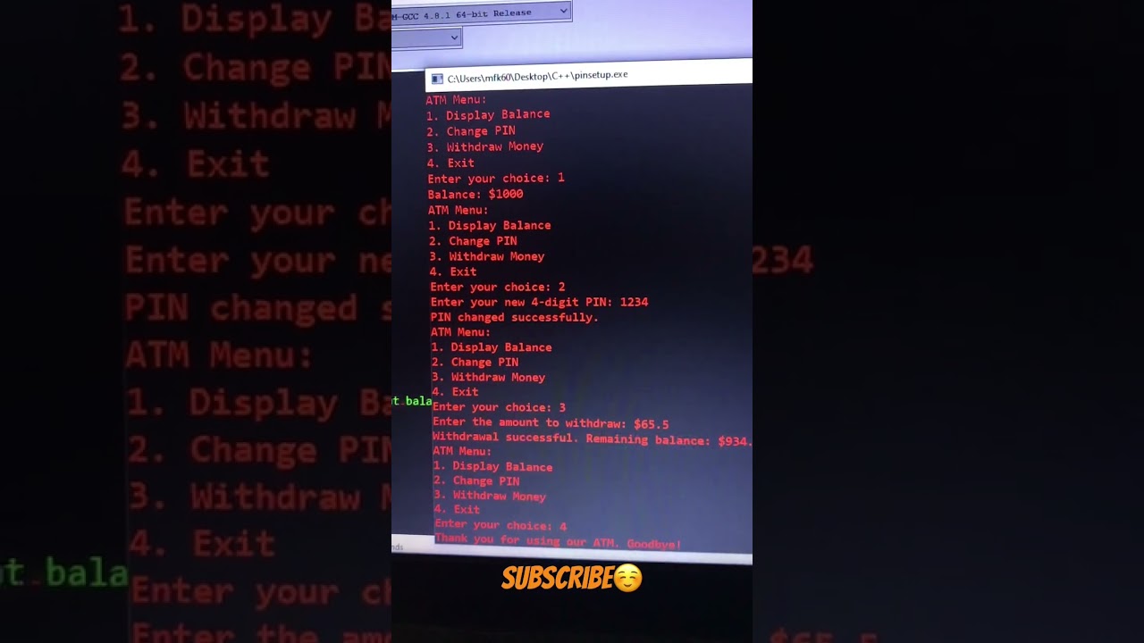 atm balance IDE dev c++ #cppprogramming