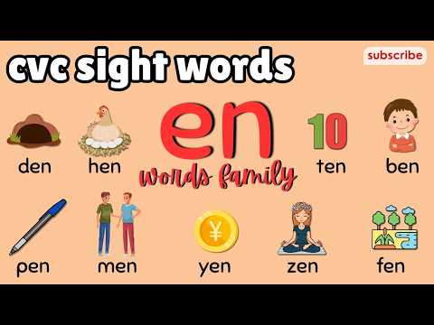 EN Word Family | CVC Words | (en: den, hen, pen, ten, ben, yen, zen, fen, men) l Teacher Hena