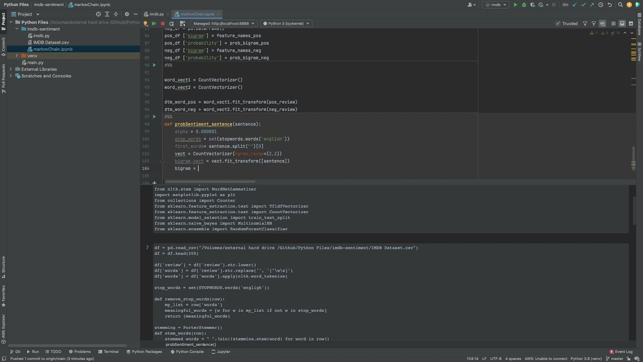 IMDB Sentiment Analysis Using Markov Chain Model Source code | NLTK Part 5