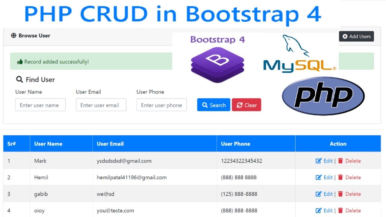 PHP CRUD (Create, Read, Update, Delete) Tutorial with MySQL + Bootstrap 4 # PART 2