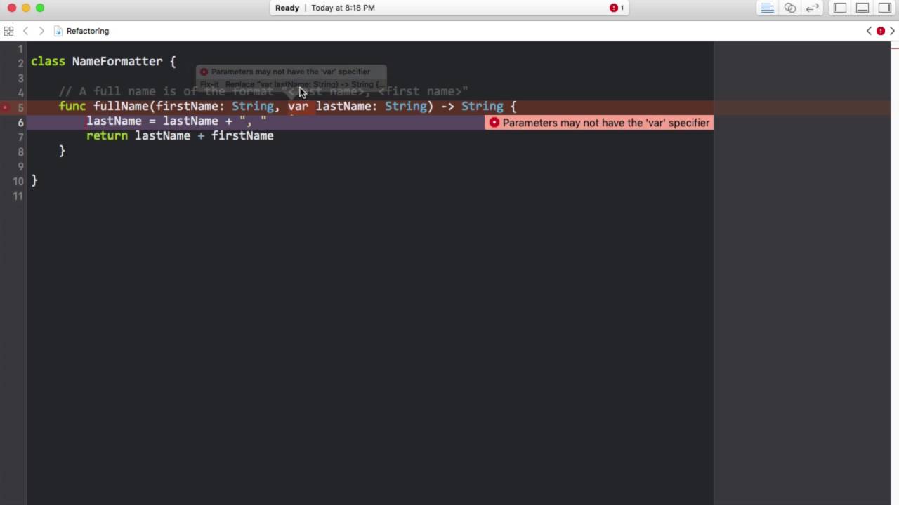 Remove Assignment to Parameter in Swift