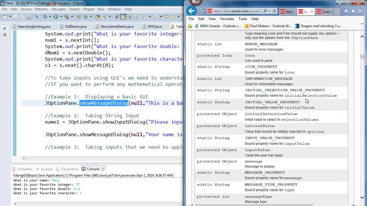 Taking Inputs using JOptionPane Class