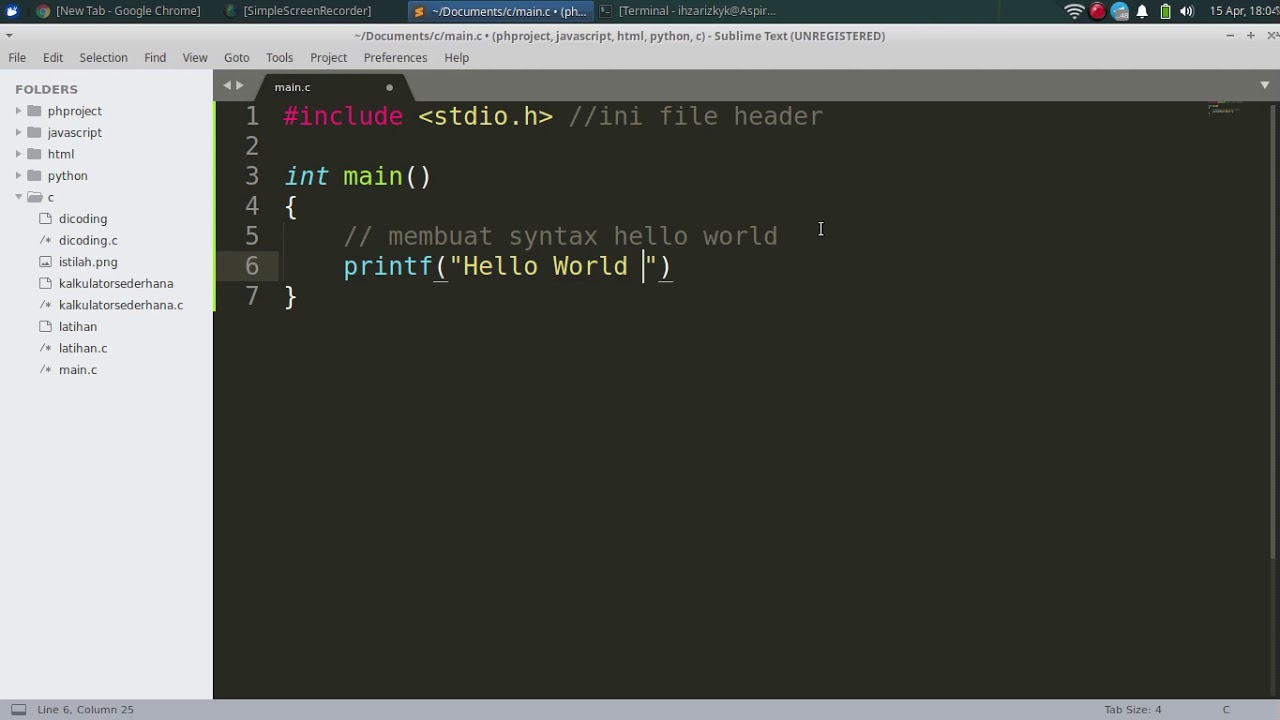 Pemrograman C Dasar : Hello World (Halo Dunia)