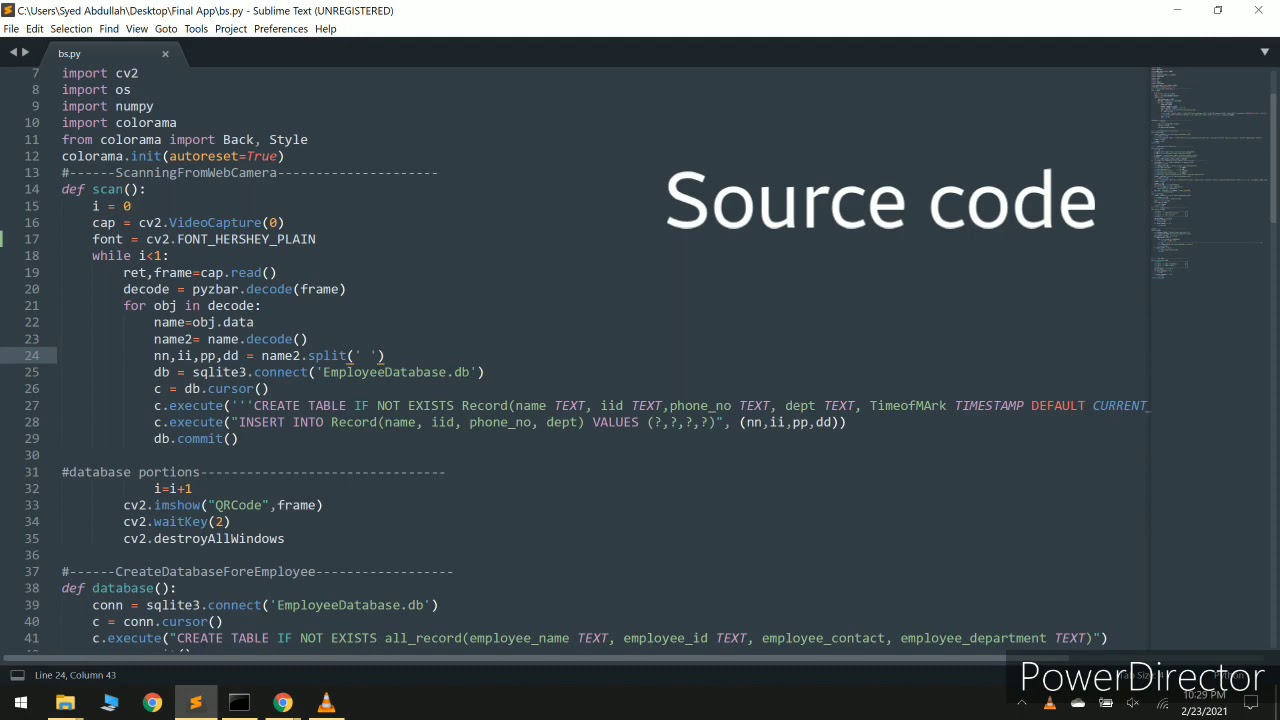 Python QR code based Attendance System with database
