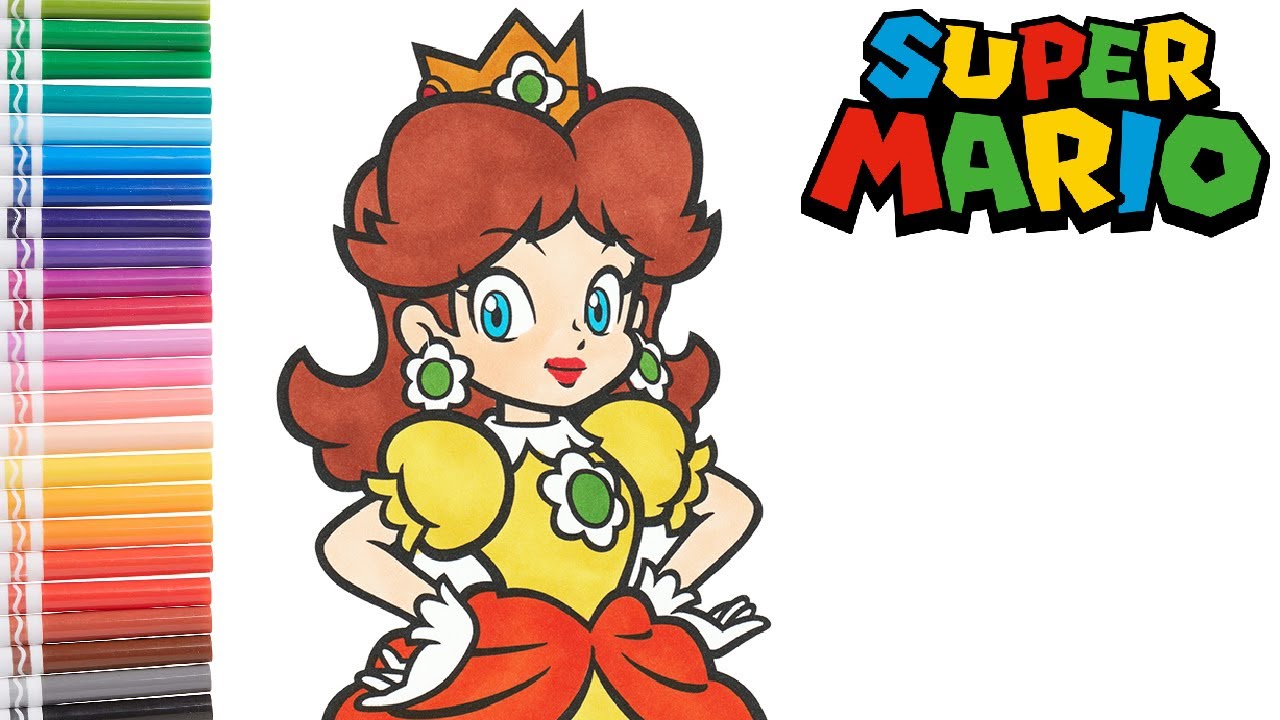 Coloring Princess Daisy with Markers | Super Mario Coloring Book Page