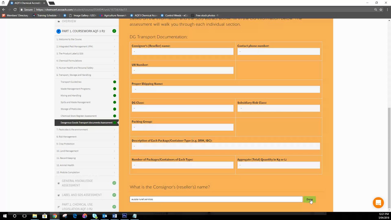 Filling in DG Transport Record assignment