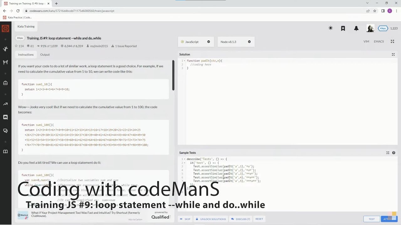 Codewars 8 kyu Training JS #9: Loop Statement --While and Do..While JavaScript