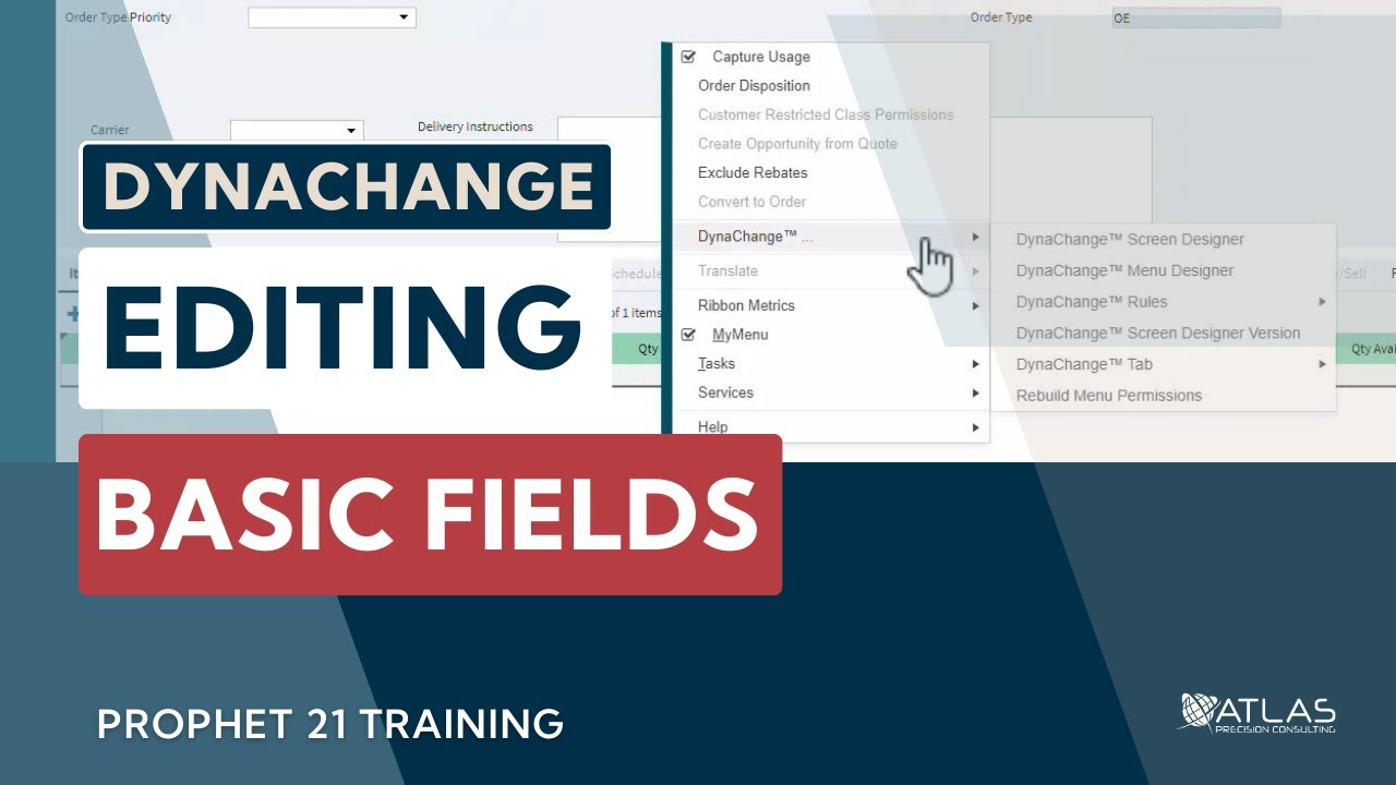 Prophet 21 Training: How to edit basic fields with Dynachange Screen Designer