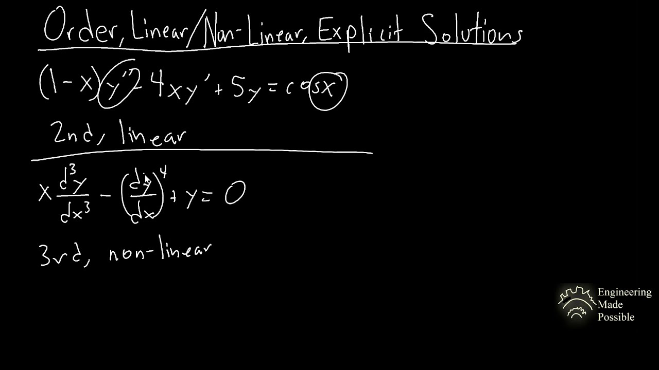 Order, Linear/Nonlinear, Explicit solution Problems - Differential Equations