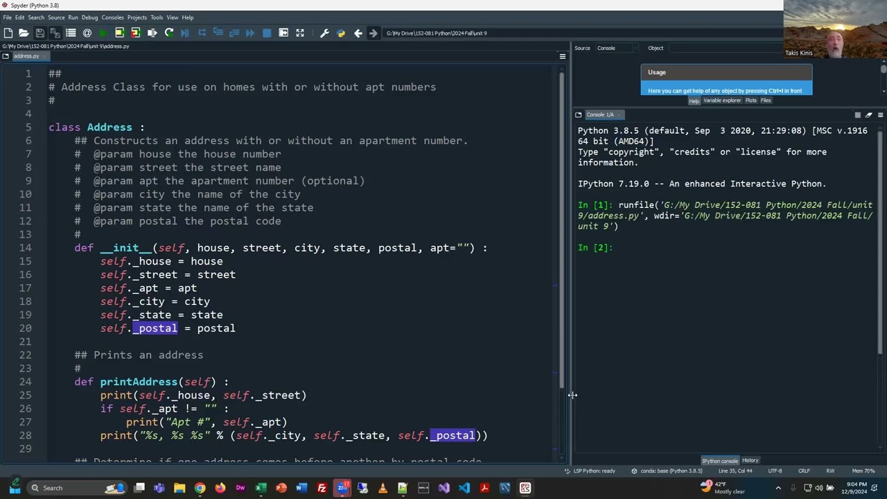 Programming in Python - Chapter 9 Exercises (Working with Objects and Classes) - Fall 2024