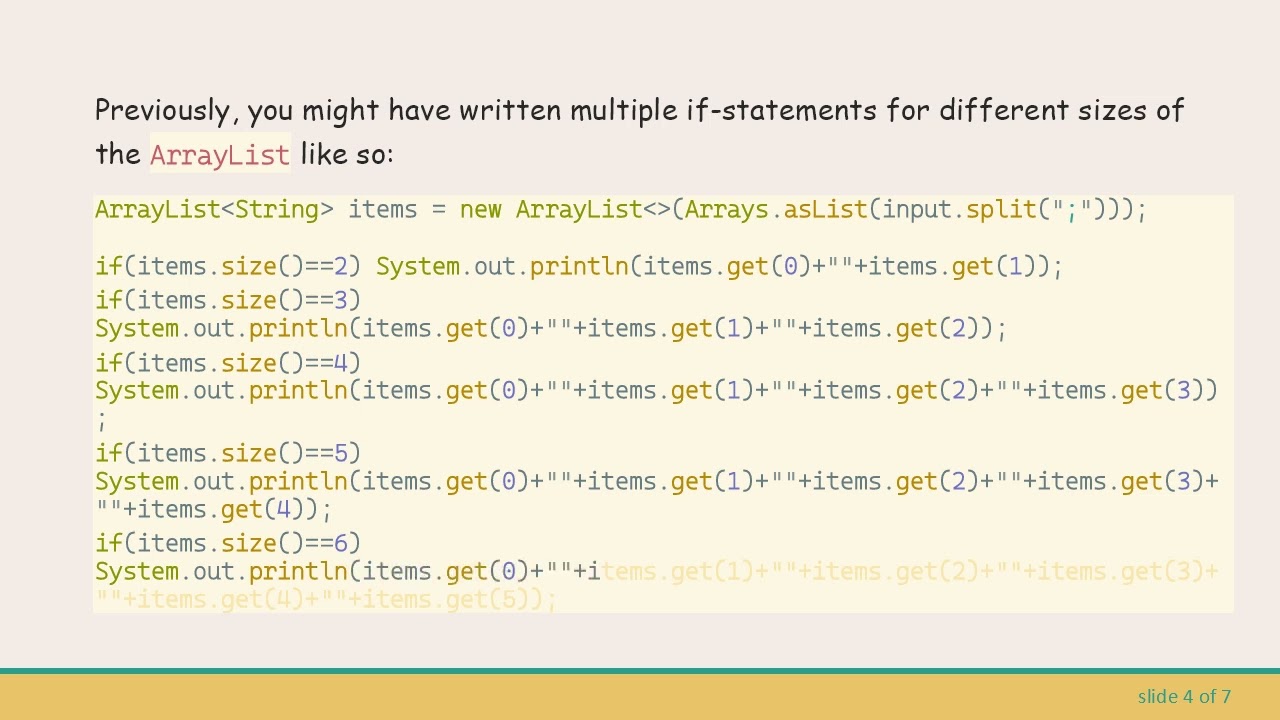 Efficiently Print All ArrayList Items In One Row in Java