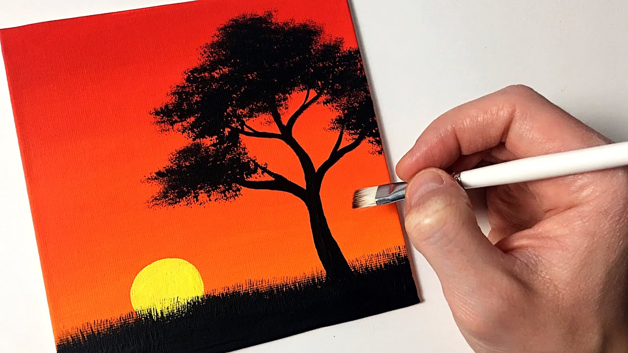 Easy Sunset for Beginners Step by Step | Acrylic Painting Tutorial