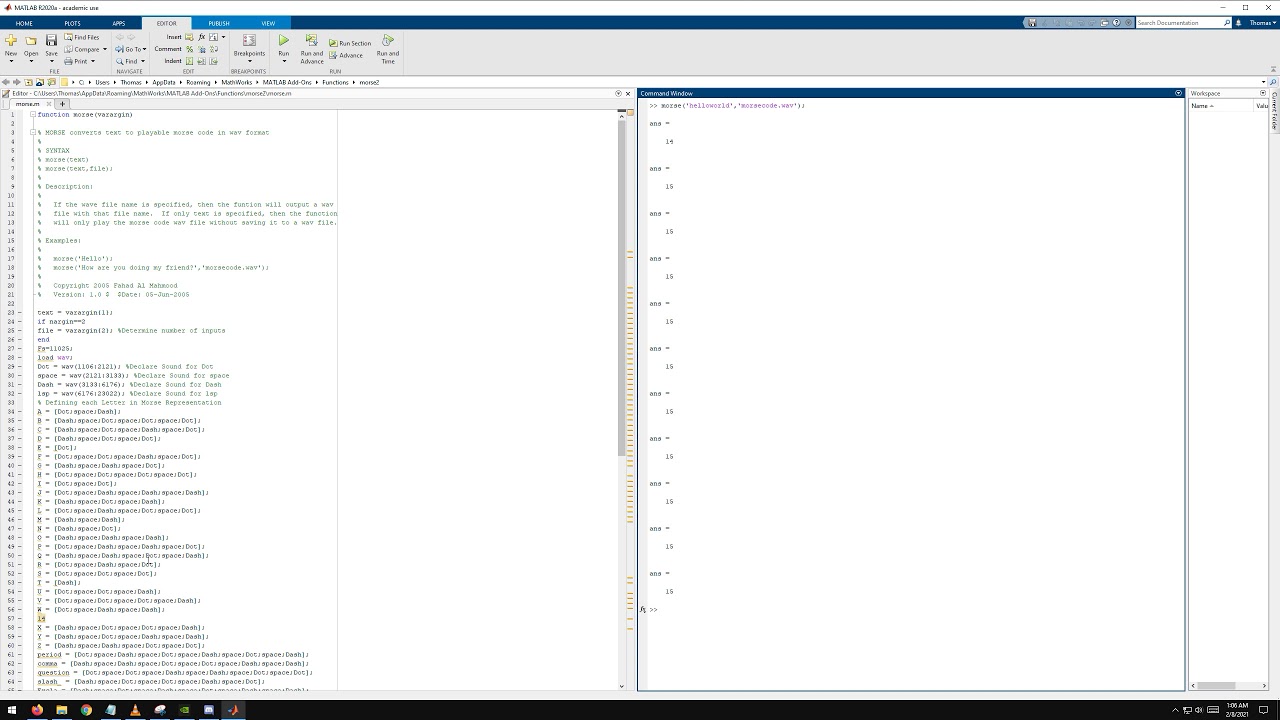 MATlab text to morse code