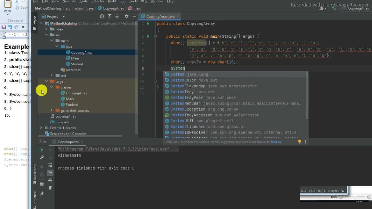 System.aaraycopy() method | Copying Array In Java