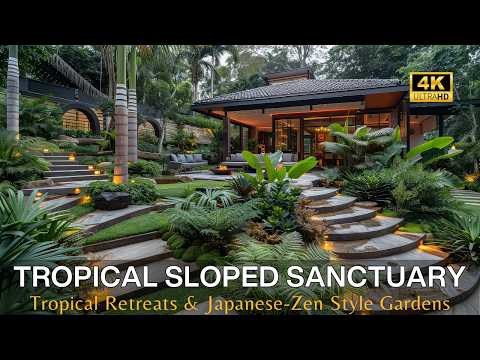 Front Yard & Backyard Sloped Sanctuary: Blending Lush Tropical Retreats & Japanese-Zen Style Gardens